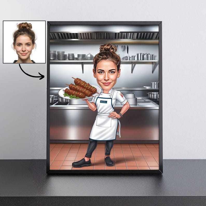 Kebab Chef Cartoon Portrait, Kebab Gift, Custom Kebab Caricature, Kebab ...