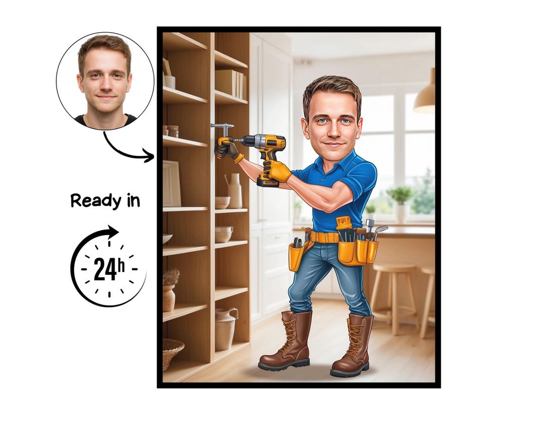 Handyman Cartoon Portrait, Handyman Gift, Custom Handyman Caricature ...