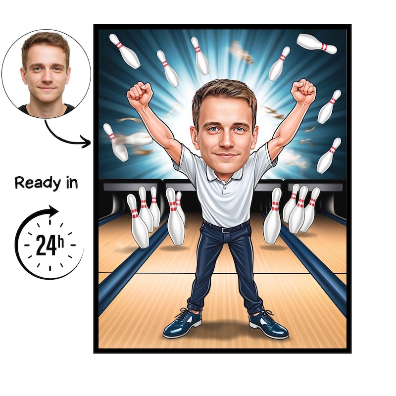 Cartoon Portrait Bowling - Etsy