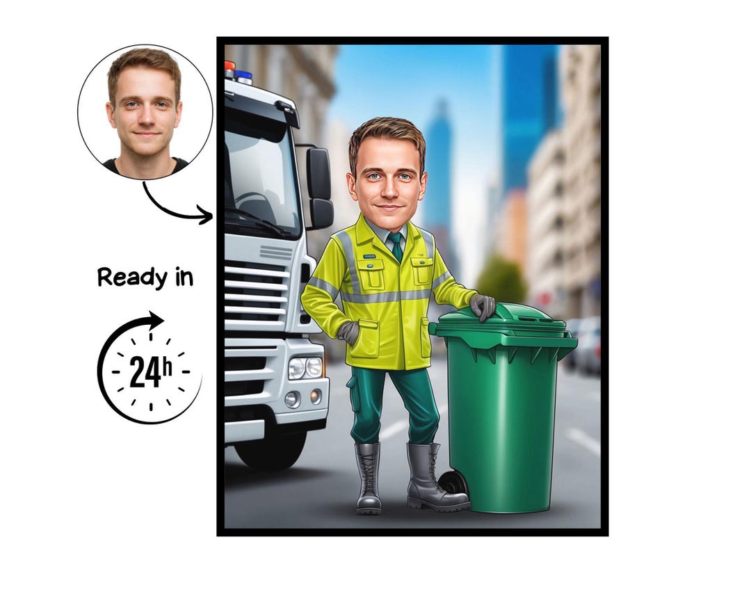 Garbage Collector Cartoon Portrait, Garbage Collector Gift, Custom ...