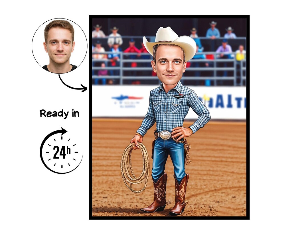 Rodeo Cartoon Portrait, Rodeo Gift, Custom Rodeo Caricature, Rodeo ...