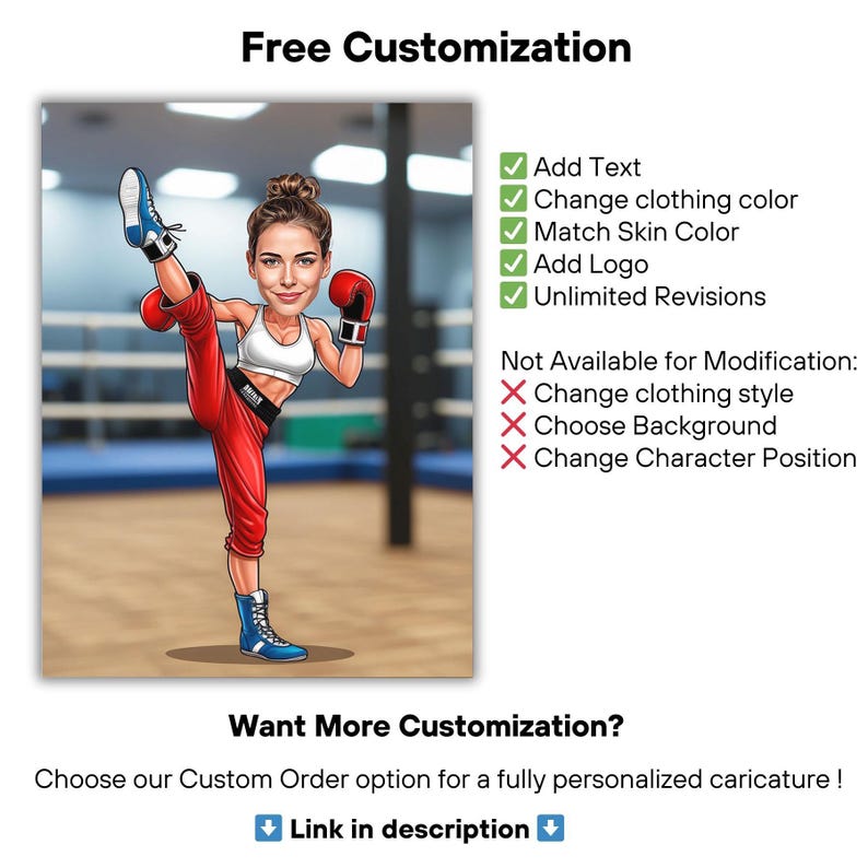 Kickboxing Cartoon Portrait, Kickboxing Gift, Custom Kickboxing ...
