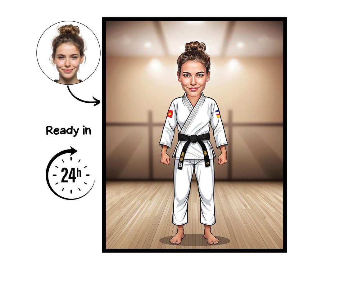 Judo Cartoon Portrait, Judo Gift, Custom Judo Caricature, Judo ...