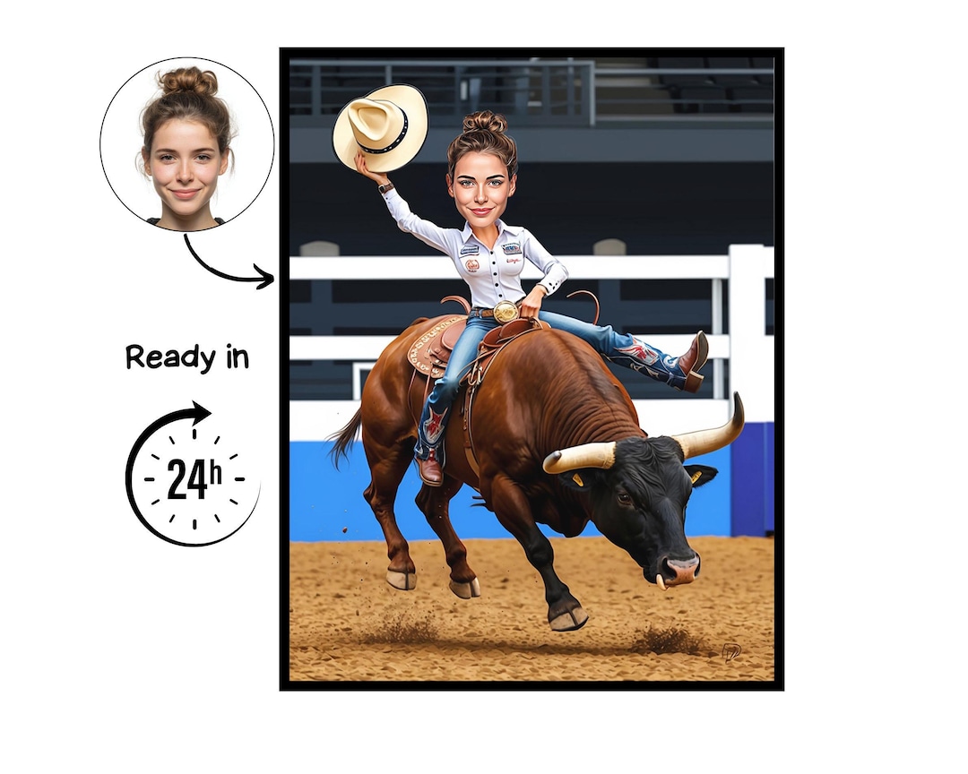 Rodeo Cartoon Portrait, Rodeo Gift, Custom Rodeo Caricature, Rodeo ...