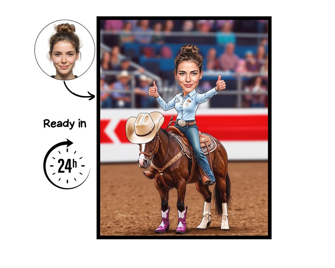 Rodeo Cartoon Portrait, Rodeo Gift, Custom Rodeo Caricature, Rodeo ...