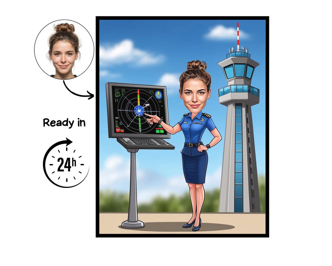 Air Traffic Controller Cartoon Portrait, ATC Gift, Custom Atc ...