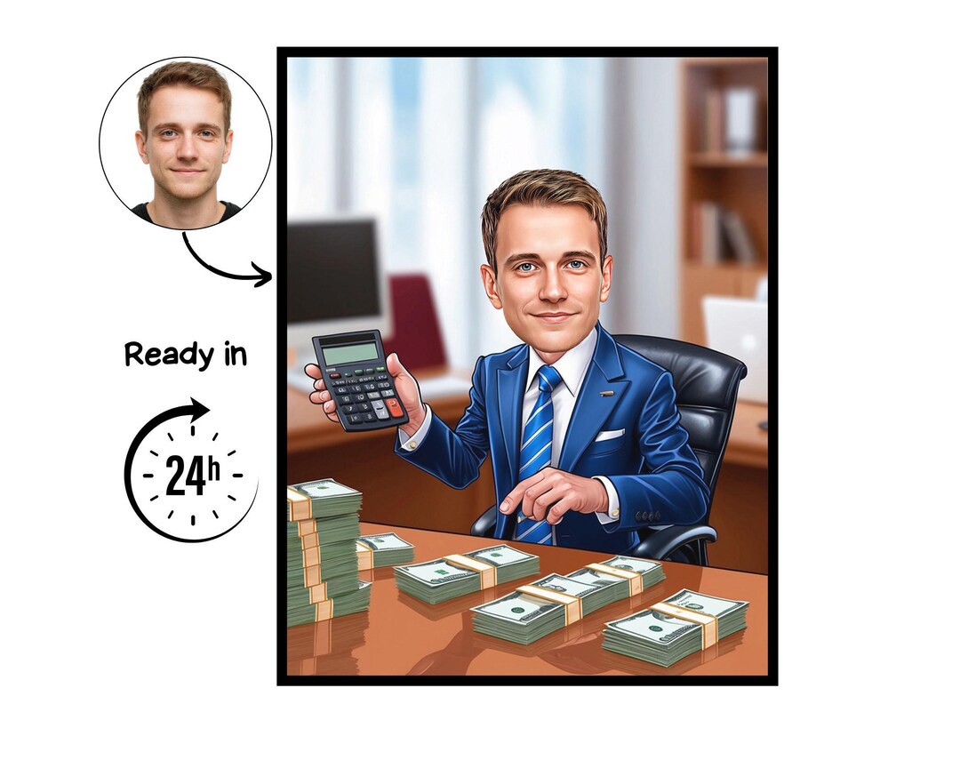 Banker Cartoon Portrait, Banker Gift, Custom Banker Caricature, Banker ...