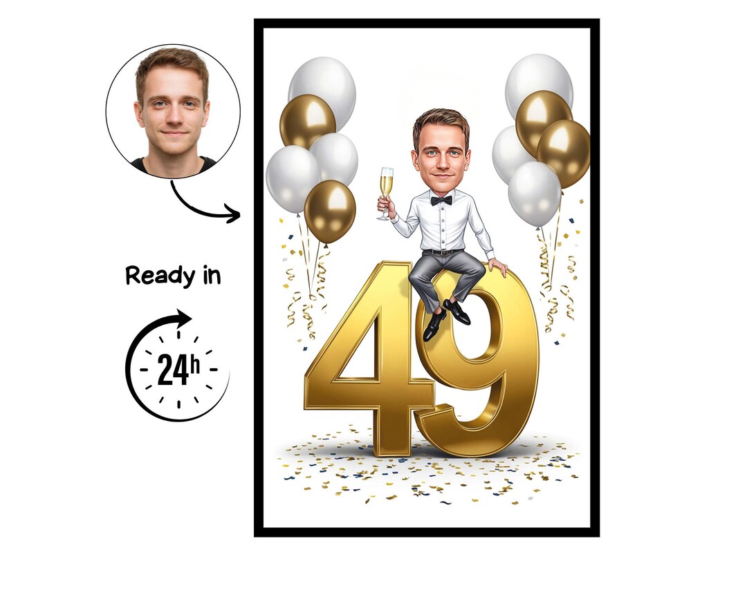 Custom Caricature for 49th Birthday, 49th Anniversary, Caricature ...