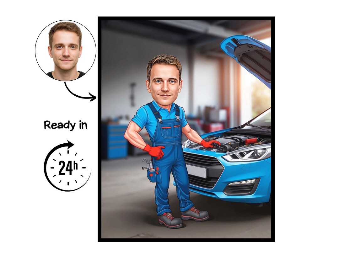 Automotive Mechanic Cartoon Portrait, Automotive Gift, Custom ...