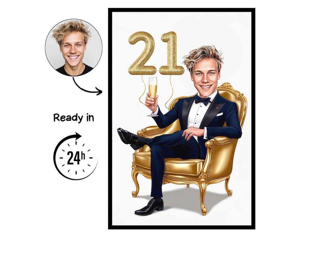 Custom Caricature for 21st Birthday, 21st Anniversary, Caricature ...