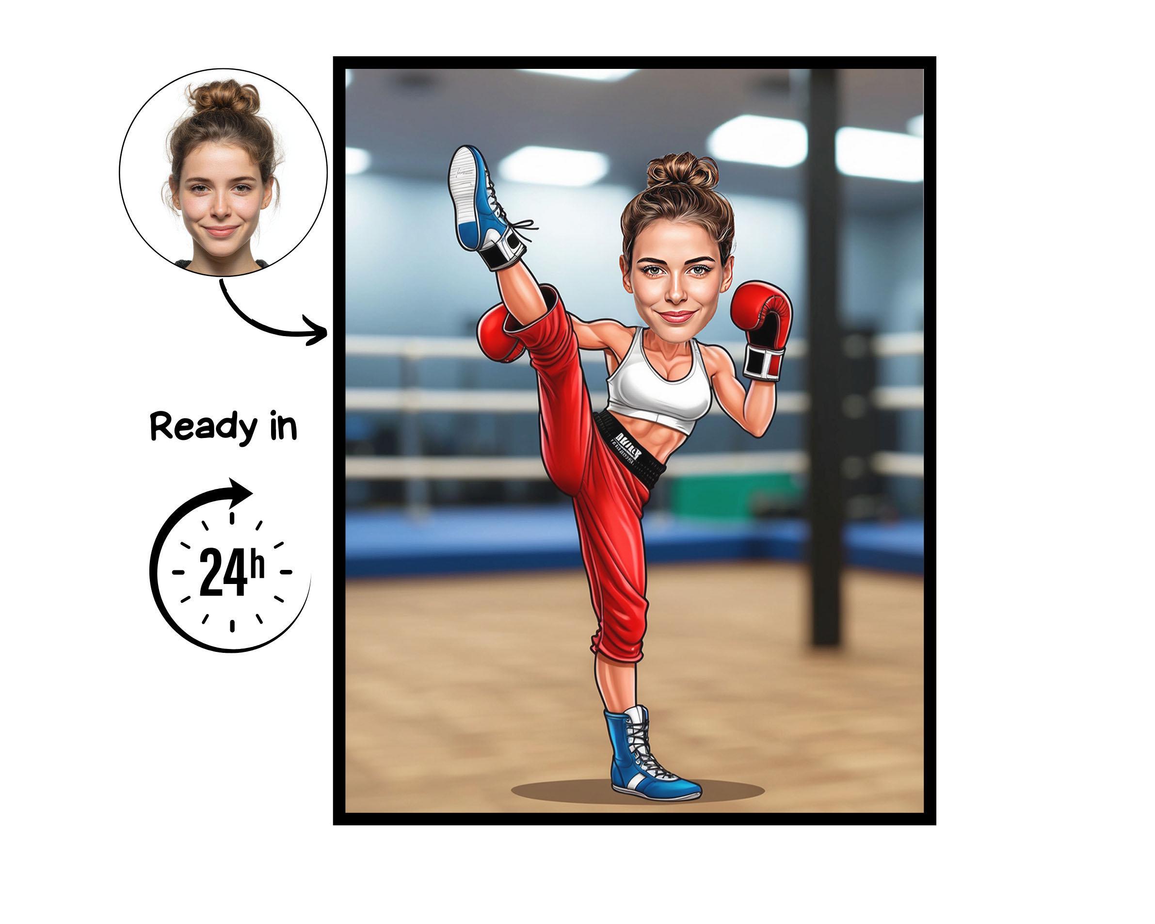 Kickboxing Cartoon Portrait, Kickboxing Gift, Custom Kickboxing ...