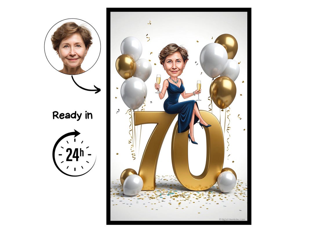 Custom Caricature for 70th Birthday, 70th Anniversary, Caricature ...