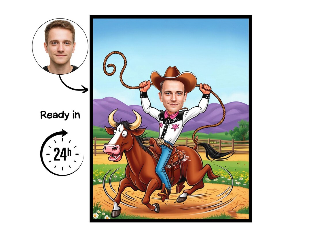 Rodeo Cartoon Portrait, Rodeo Gift, Custom Rodeo Caricature, Rodeo ...