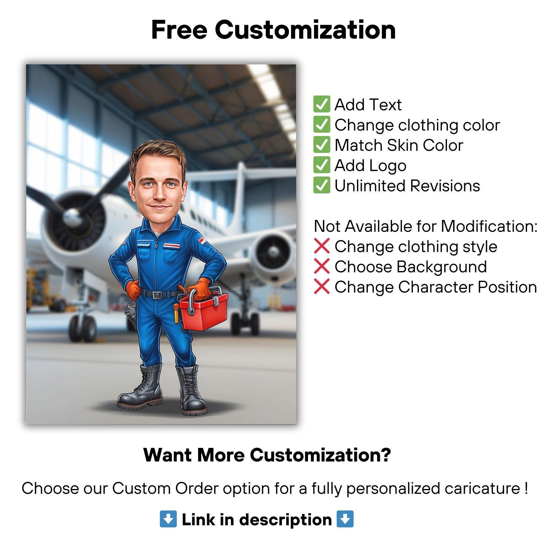 Aeronautical Mechanic Cartoon Portrait, Aeronautical Gift, Custom ...