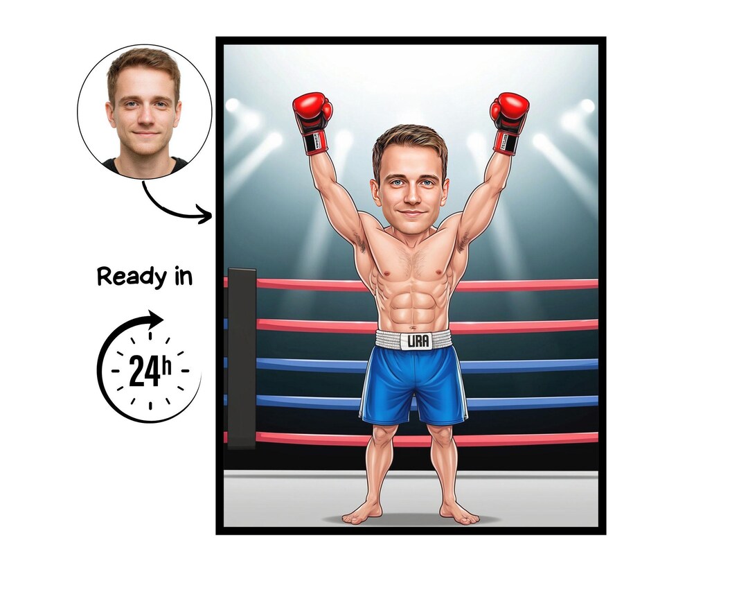 Kickboxing Cartoon Portrait, Kickboxing Gift, Custom Kickboxing ...