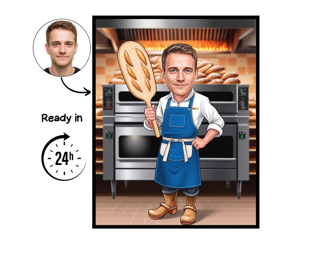Baker Cartoon Portrait, Baker Gift, Custom Baker Caricature, Baker ...