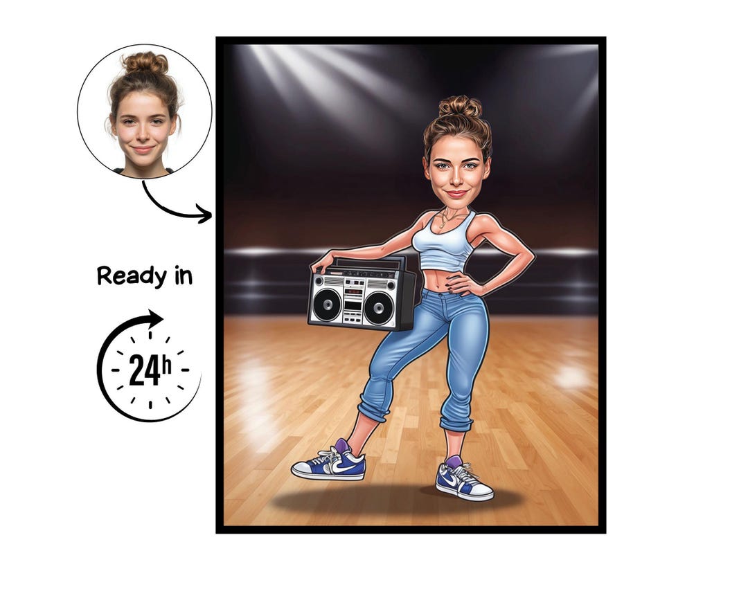 Breakdance Cartoon Portrait, Breakdance Gift, Custom Breakdance ...
