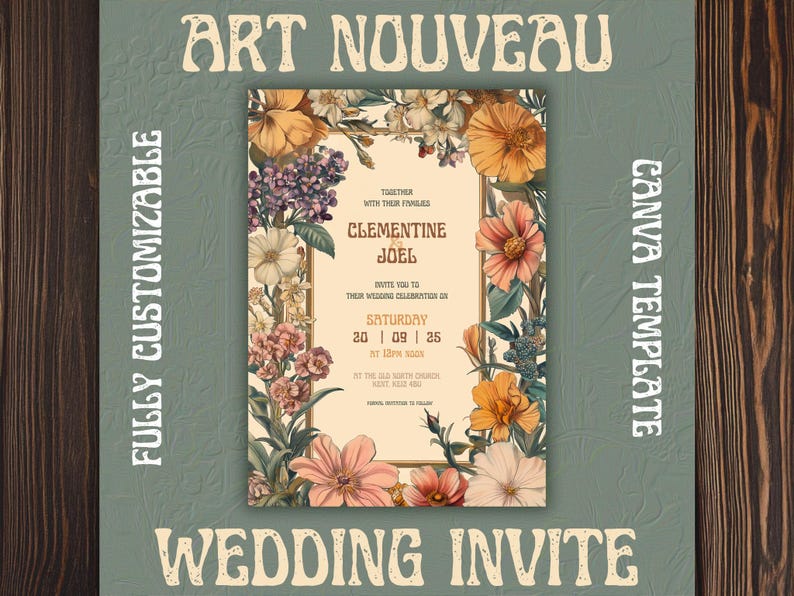 Floral Art Nouveau Wedding Invitation Template | Rustic Woodland Fairy Wedding | Copper ...