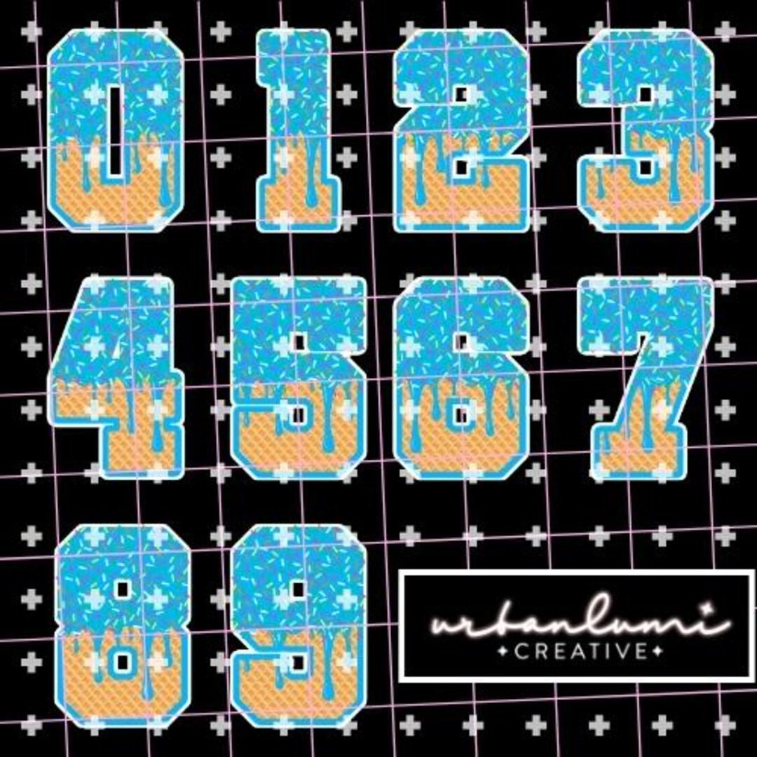 Digital File: Blue Neon Drip Numbers | Waffle Sprinkle Ice Cream Drippy ...