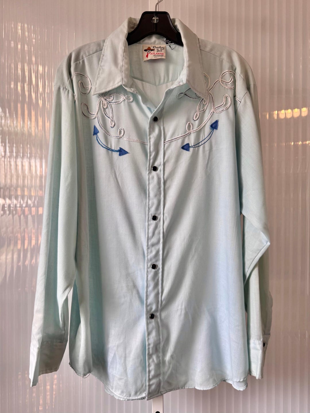 1970s Light Blue Embroidered Western Shirt - Etsy