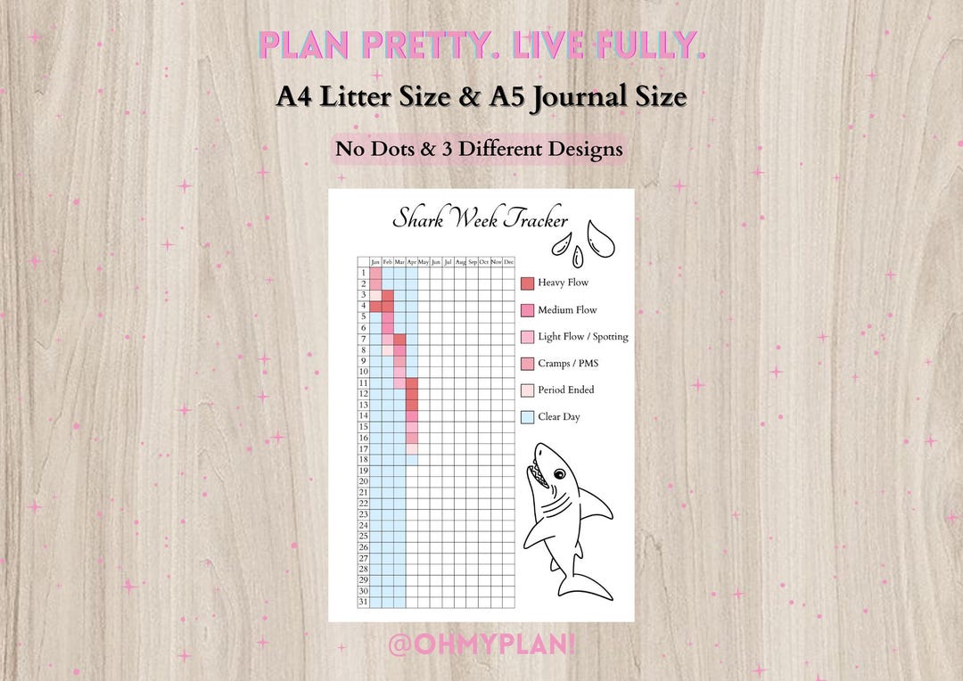 Printable Shark Week Tracker | Period Tracker for Women | Cute ...