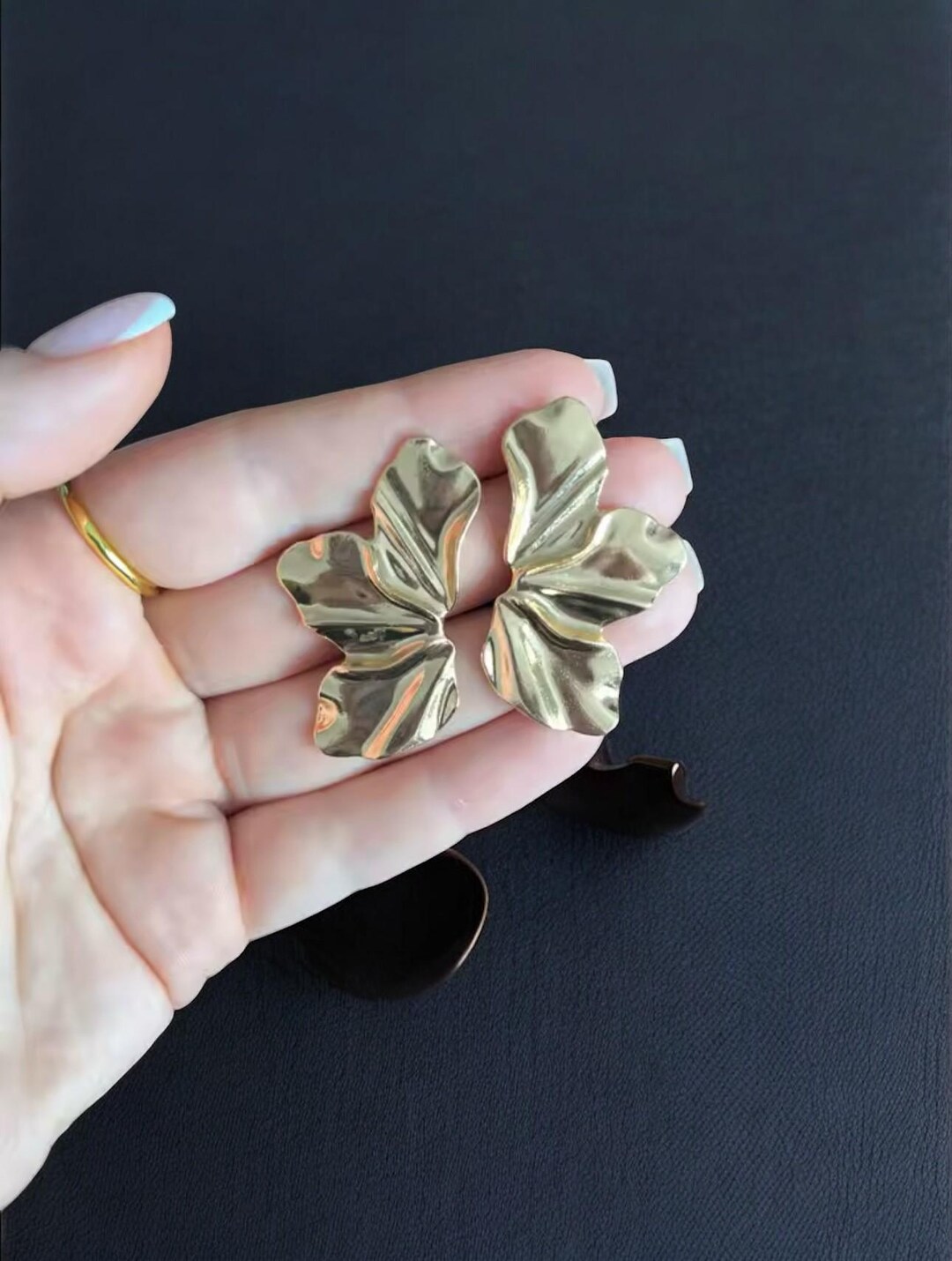 Petal Flower Earrings Stainless Steel Gold Color Minimalist Irregular ...