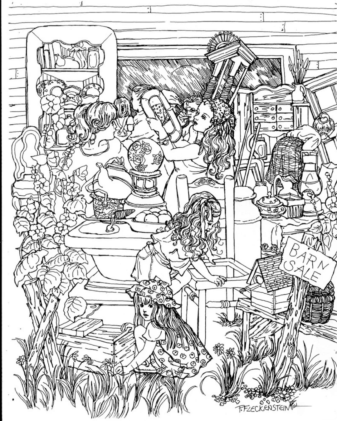 Barn Sale Coloring Page, Instant Printable Download, Realistic Drawing ...