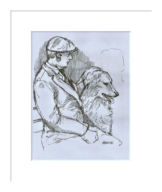 Portrait Drawing of a Man and His Dog Art Print of My Original - Etsy