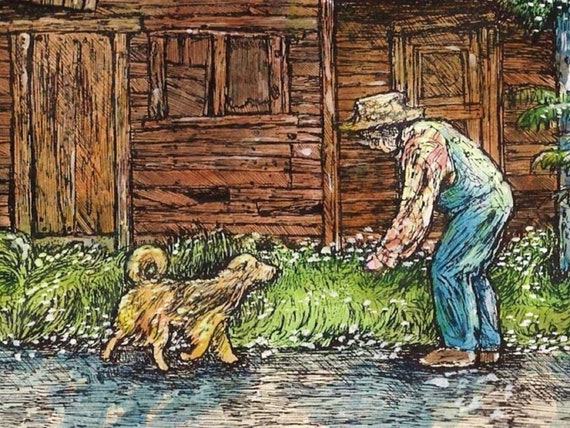 Instant Art Print Man and His Dog Rustic Country Landscape - Etsy