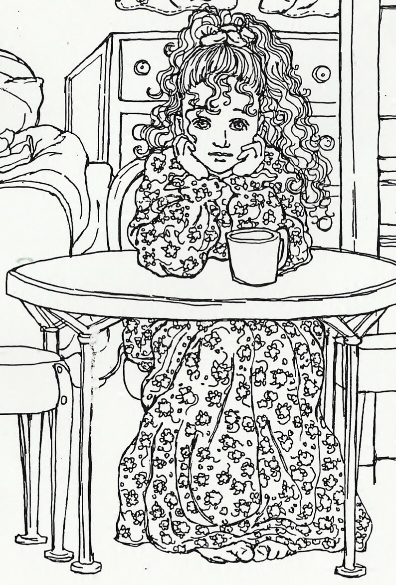 Adult Coloring Page Instant Printable Download Bored Girl at Home in ...