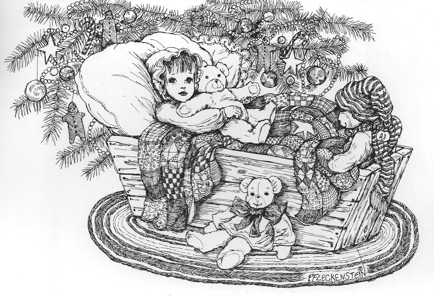 Christmas Coloring Page Instant Printable Art, Pen an Ink Drawing Print ...