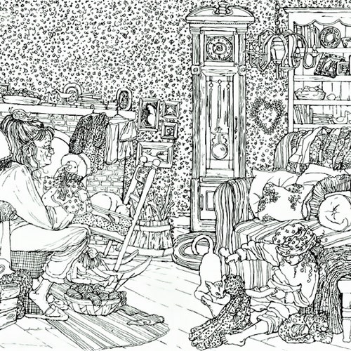 Adult Coloring Page Whimsical Busy Cozy Room Interior With - Etsy