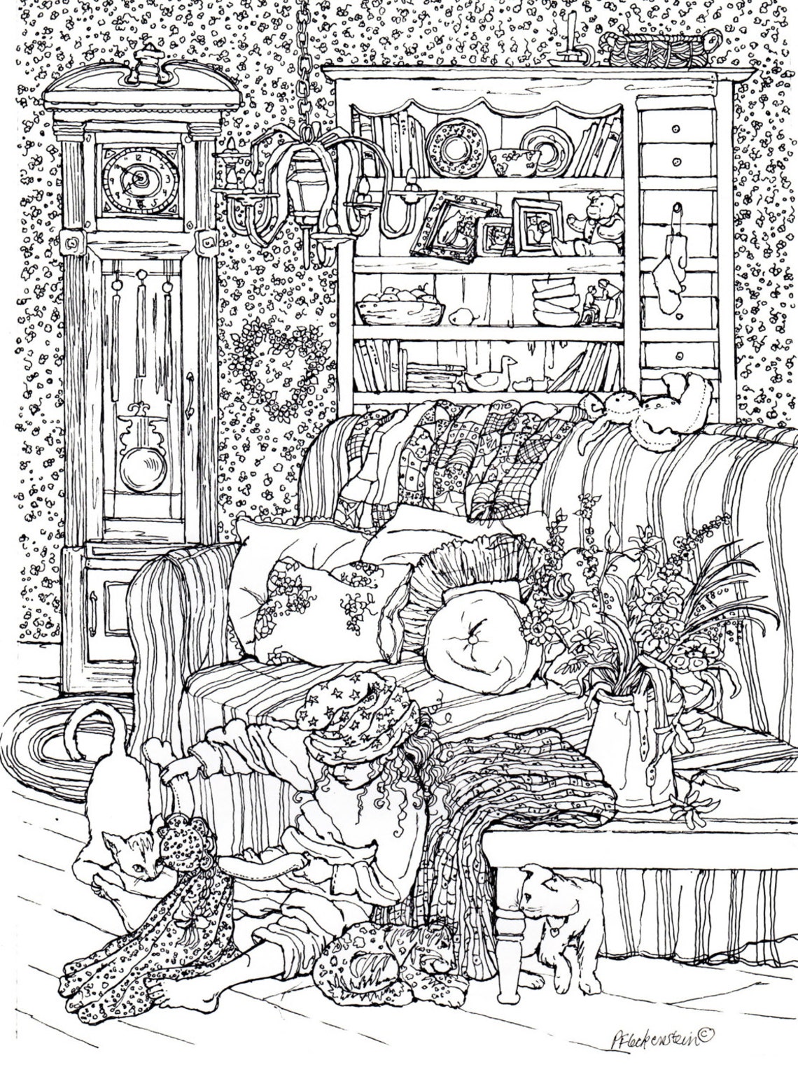Coloring Page Pen and Ink Drawing to Print DIY and Color - Nostalgic ...
