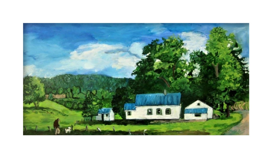 Landscape Painting Original, Countryscape Acrylic Painting, White Barn ...