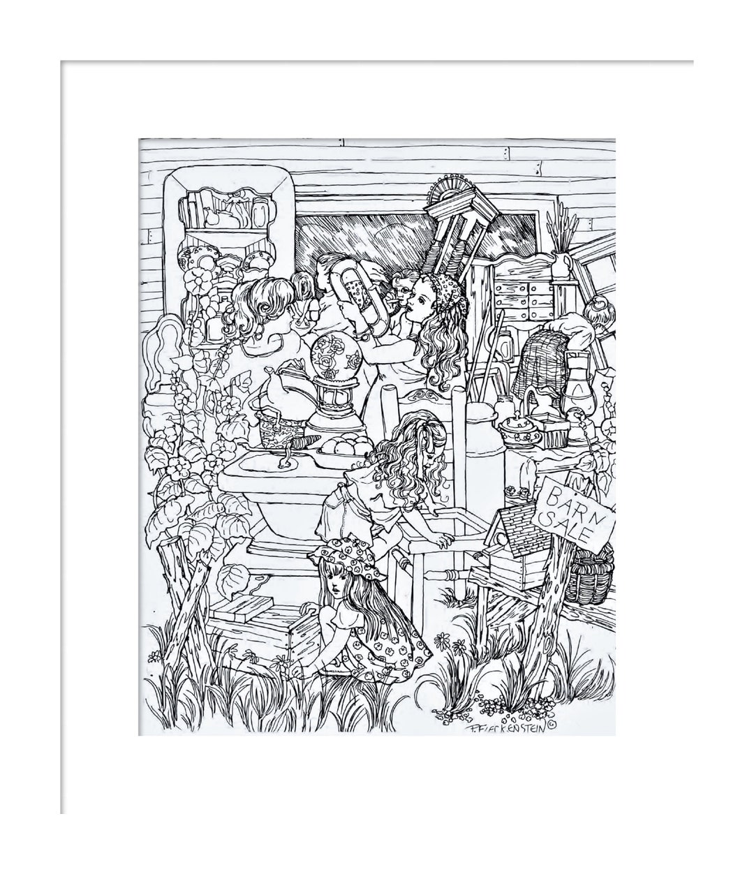 Barn Sale Detailed Pen and Ink Drawing Giclee Print, Black and White ...