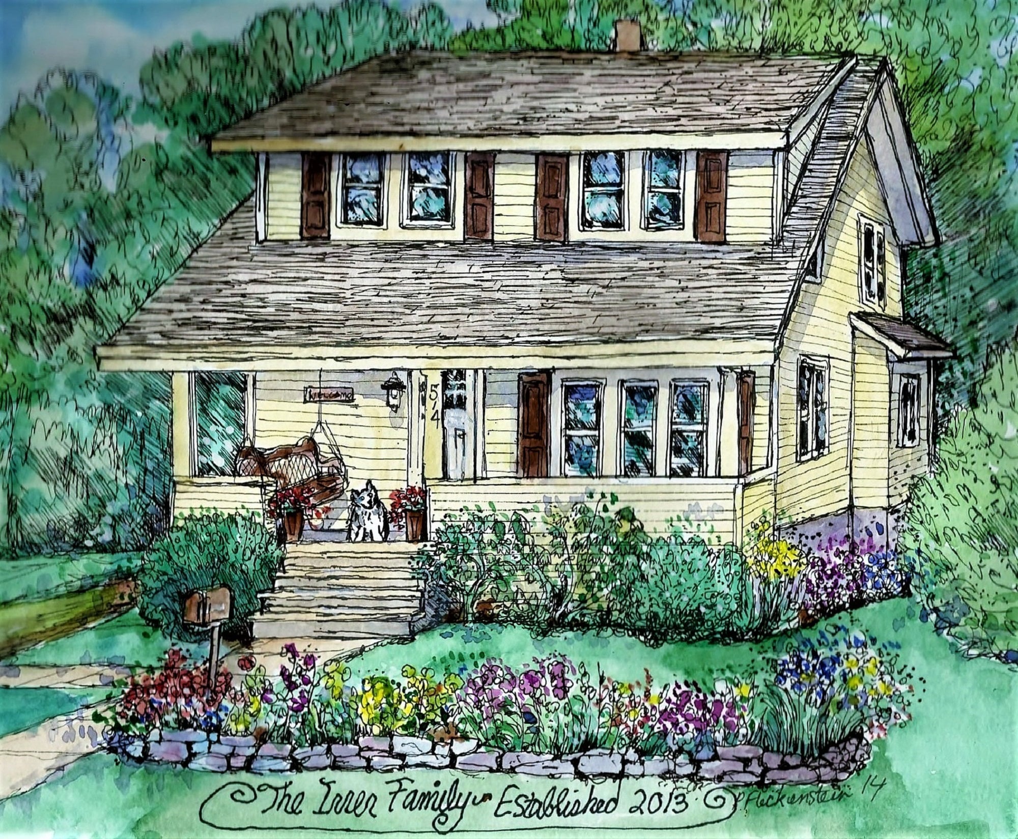 Custom House Portrait, Hand-rendered by Artist, Pen/inkwatercolor, Our ...