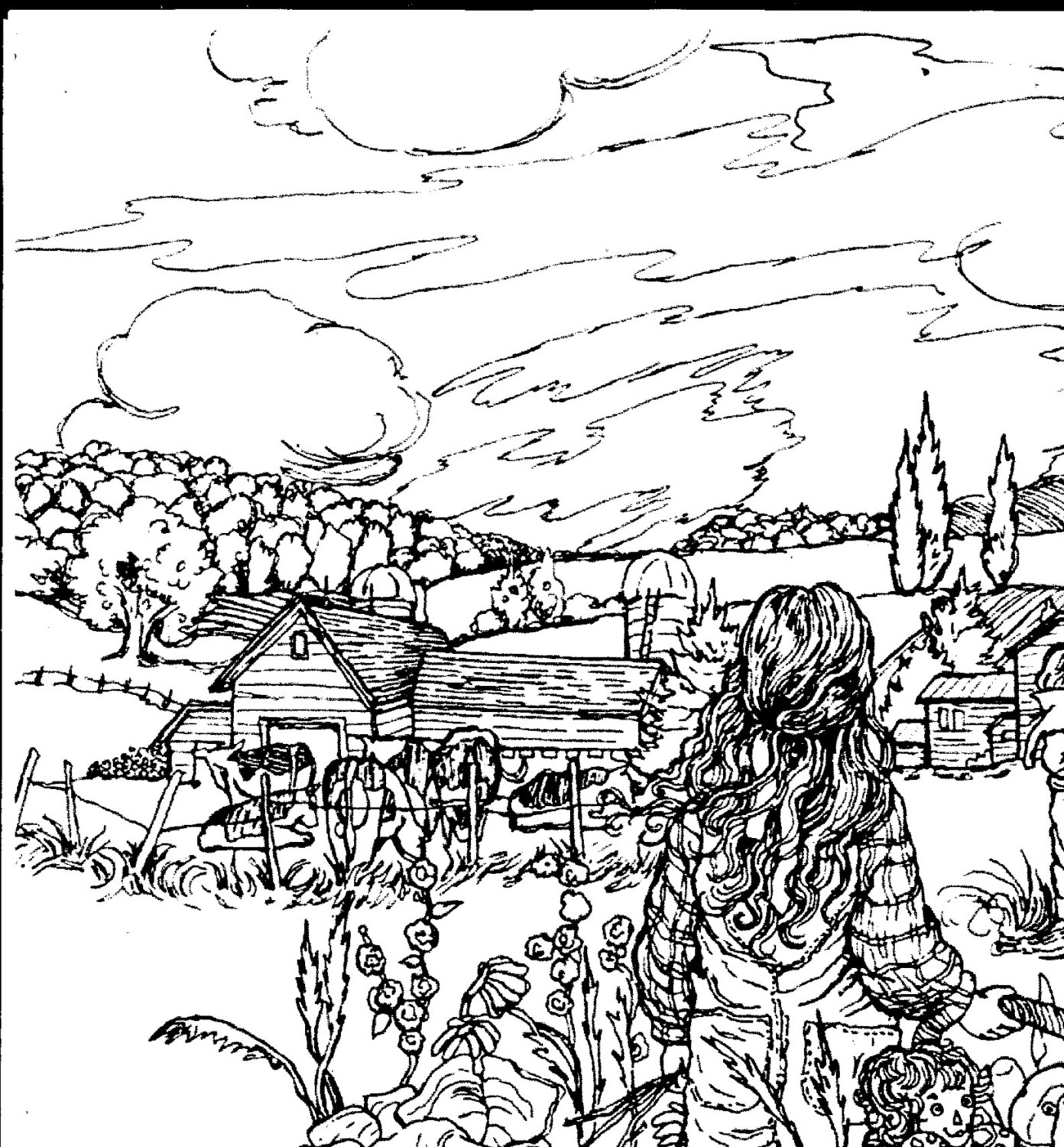 Farm Landscape COLORING PAGE to Download and Print - Detailed Country ...