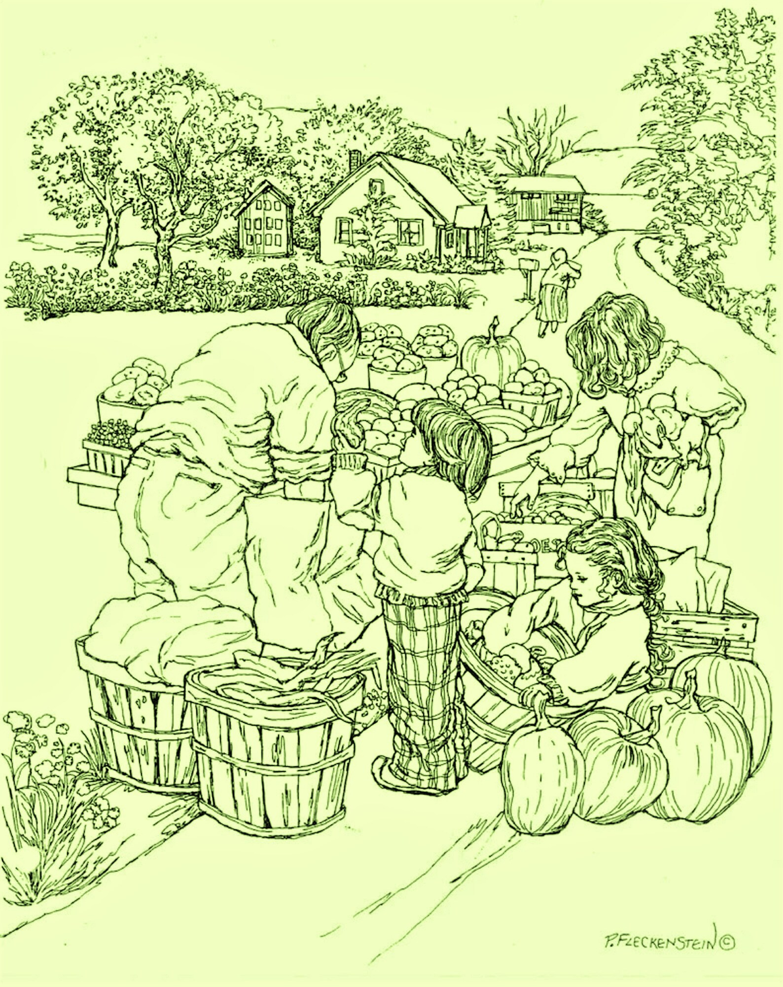 Detailed Pen Drawing People at a Road Side Produce Stand - Etsy