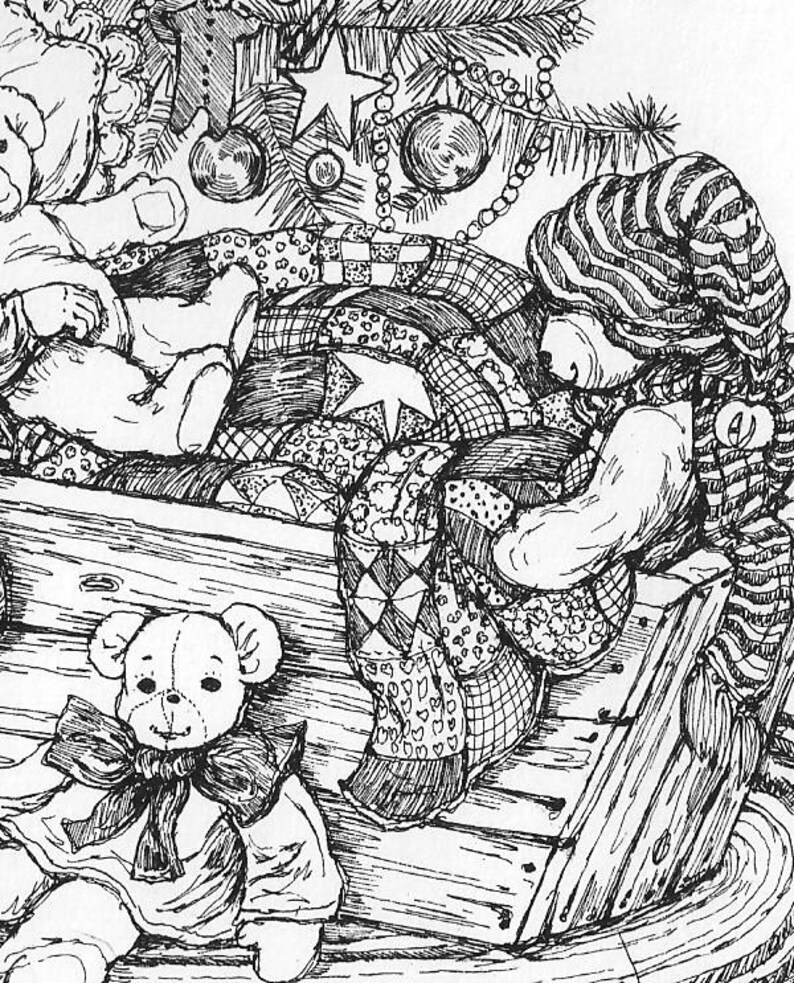 Christmas Coloring Page Instant Printable Art, Pen an Ink Drawing Print ...