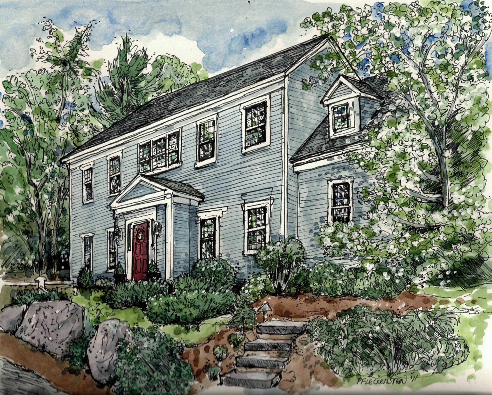 Custom House Portrait, Hand-rendered by Artist, Pen/inkwatercolor, Our ...