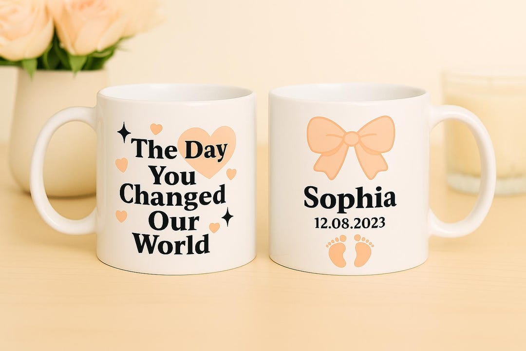Personalized Newborn Gift Mug, Custom Name and Date, 11oz White Ceramic ...