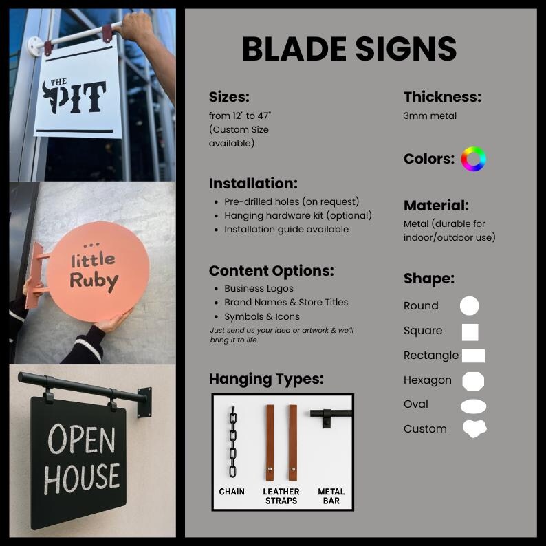 Custom Round Logo Blade Sign, Double Sided Storefront Sign, Hanging ...