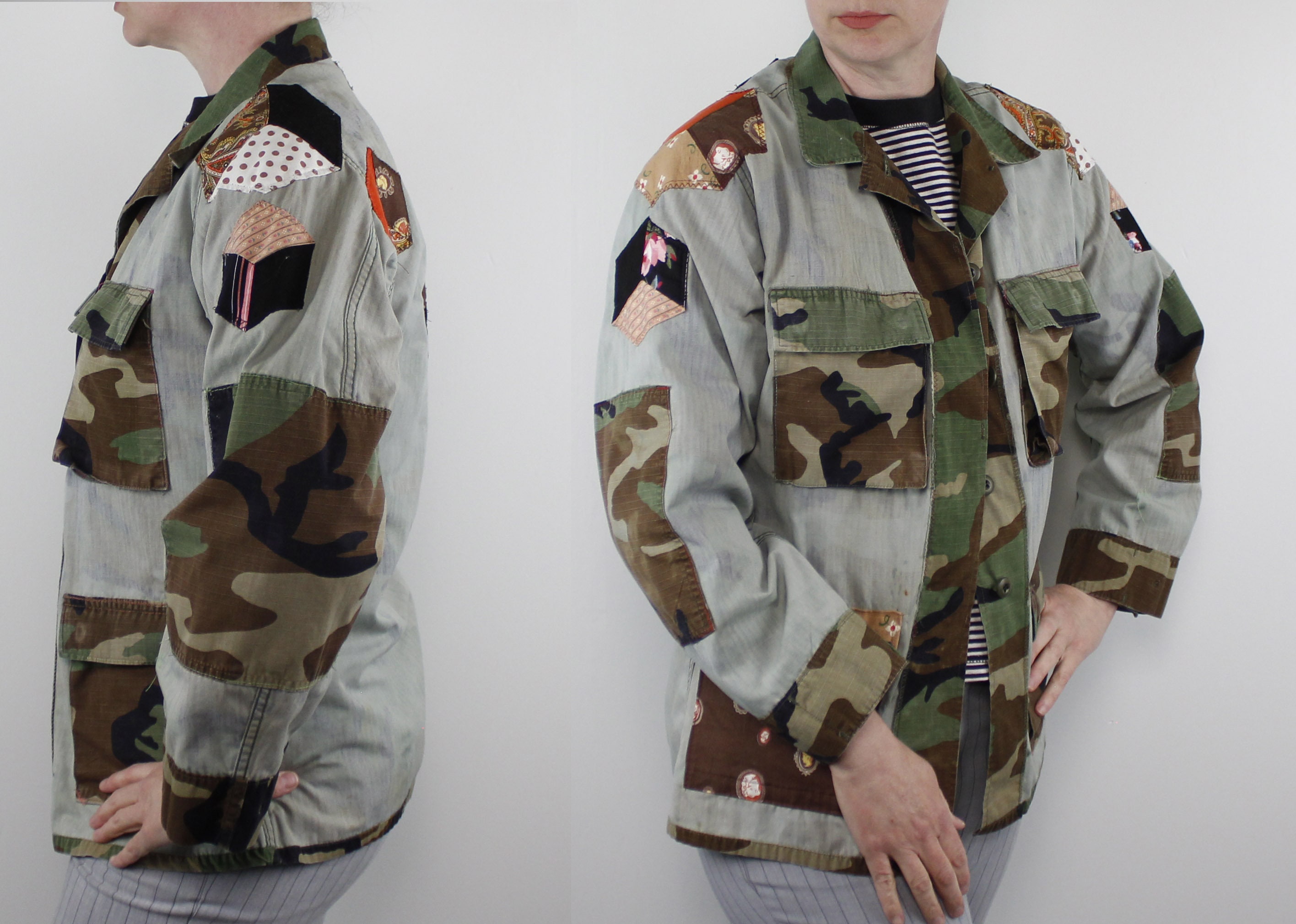 Vintage Altered Camo Jacket - Reversed Pockets, Cube Illusion Patches ...