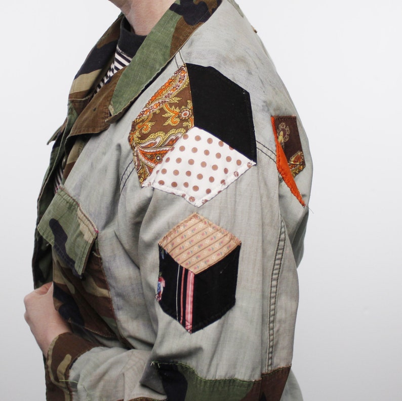Vintage Altered Camo Jacket - Reversed Pockets, Cube Illusion Patches ...