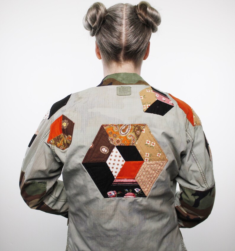 Vintage Altered Camo Jacket - Reversed Pockets, Cube Illusion Patches ...