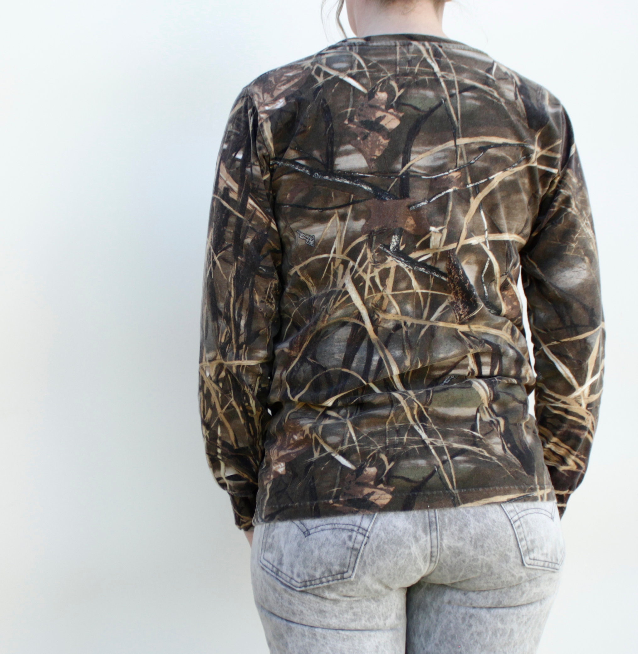 Cattail Camo Upcycled Granny Square Blanket Patch Long Sleeved T-shirt ...