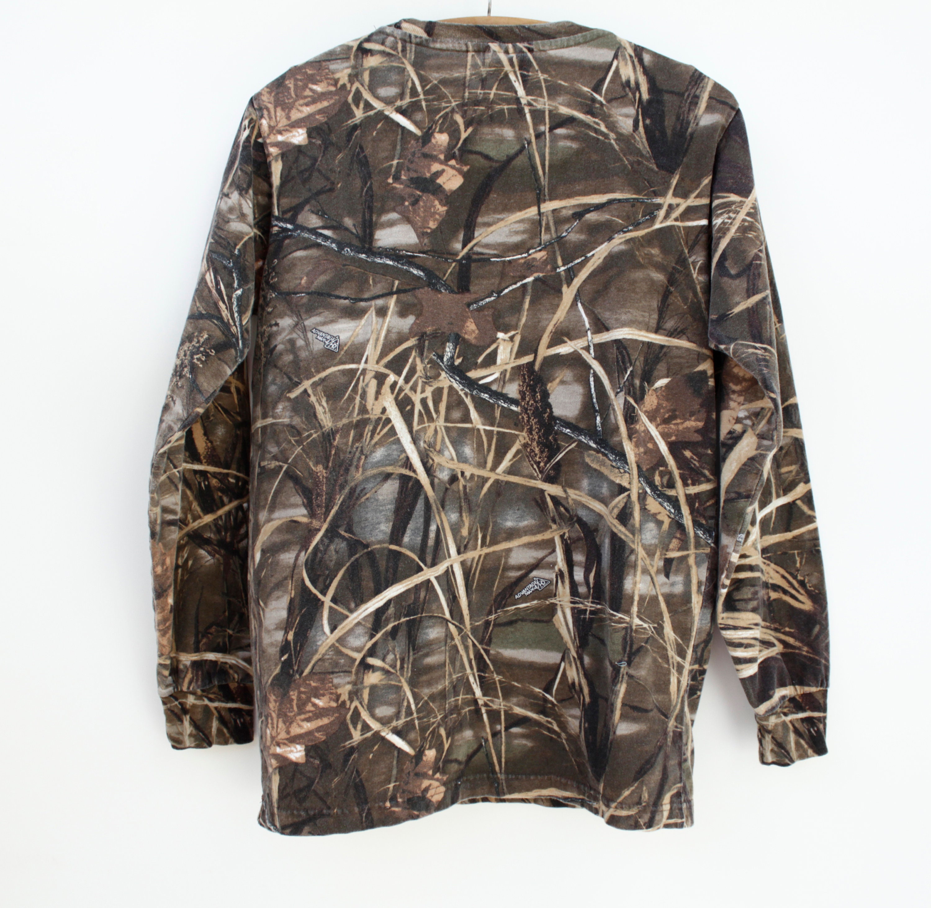 Cattail Camo Upcycled Granny Square Blanket Patch Long Sleeved T-shirt ...