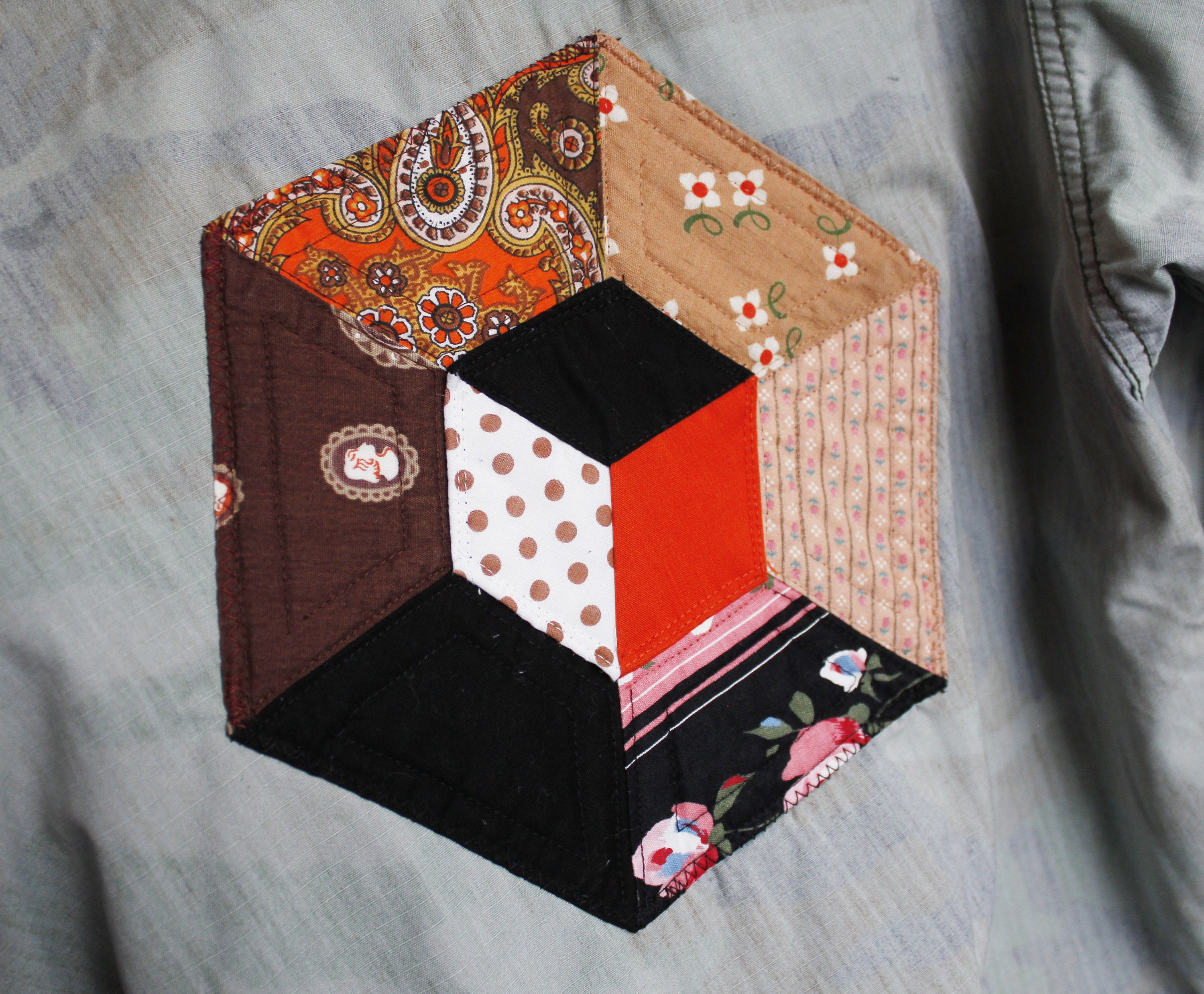 Vintage Altered Camo Jacket - Reversed Pockets, Cube Illusion Patches ...