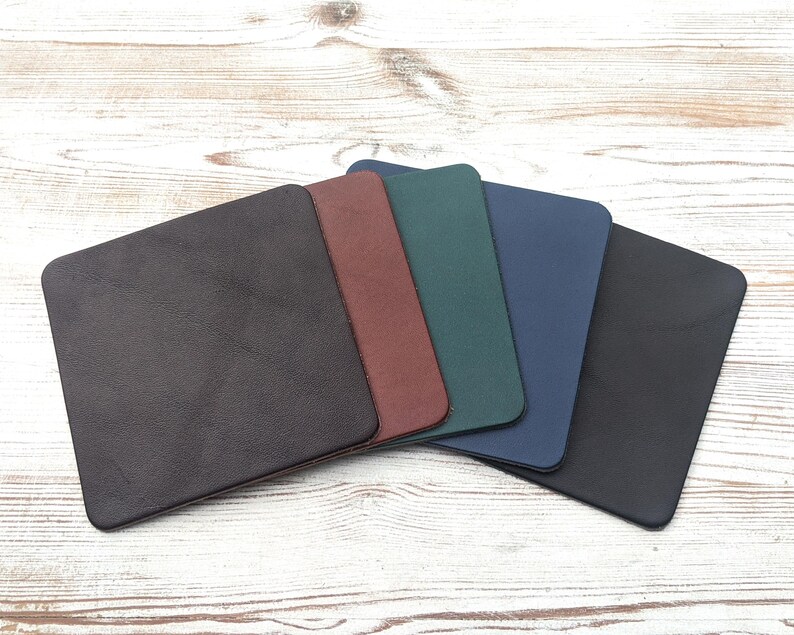 10 Square Leather Drink Coasters Set Upcycled From Remnants, Host ...