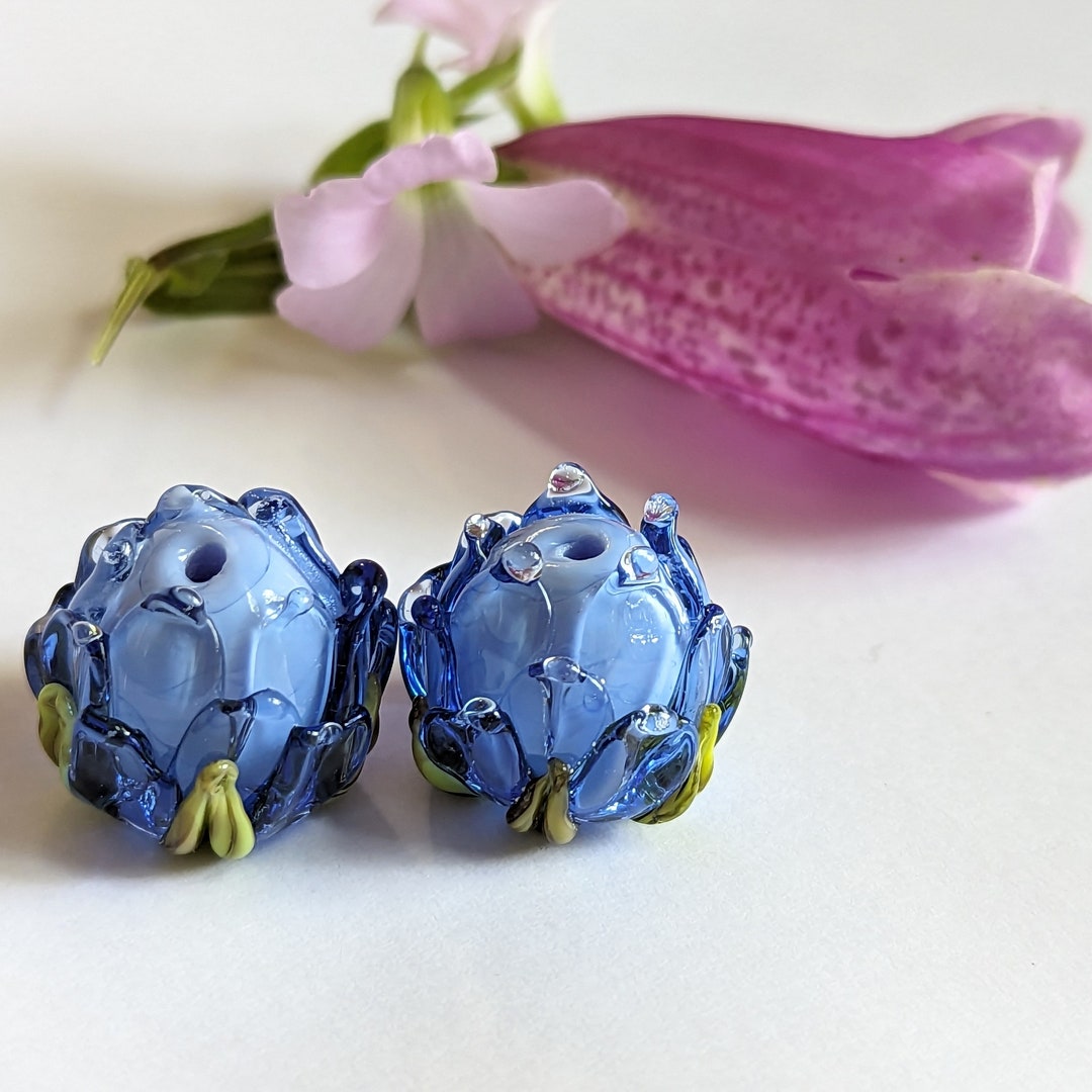 Blue Peony Beads - Handmade Lampwork Beads - Etsy